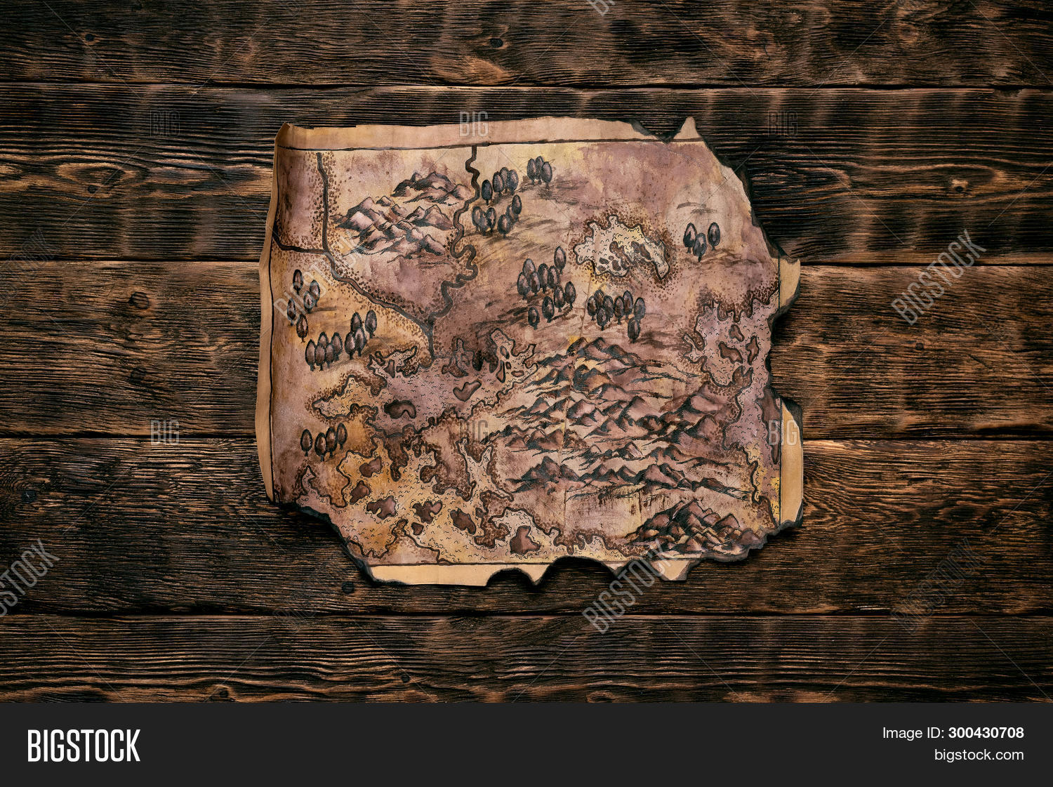 Old Map On A Adventurer Table Background. Treasure Hunt Concept. image ...