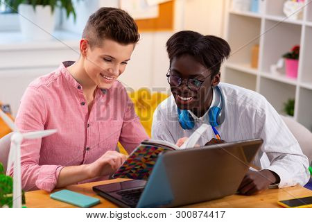 Two Smart Hard-working Students Doing Homework Together - Stock Image ...