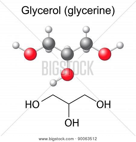 Structural Chemical Formula And Model Of Glycerol Molecule image ...