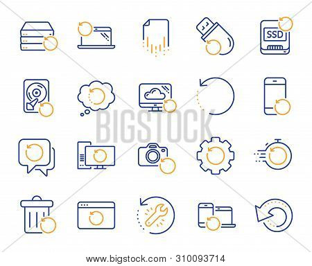 Recovery Line Icons. Backup, Restore Data And Recover Document. Laptop ...