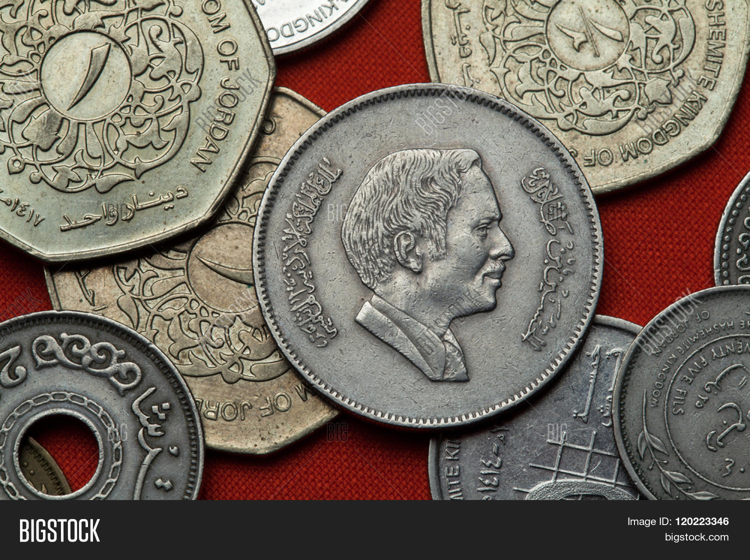 Coins of Jordan. King Hussein bin Talal of Jordan depicted in the ...