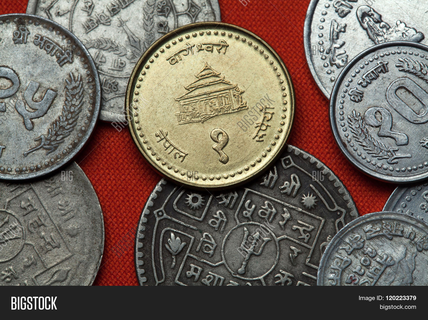 Coins of Nepal. Bageshwori Temple in Nepalgunj, Nepal depicted in the ...