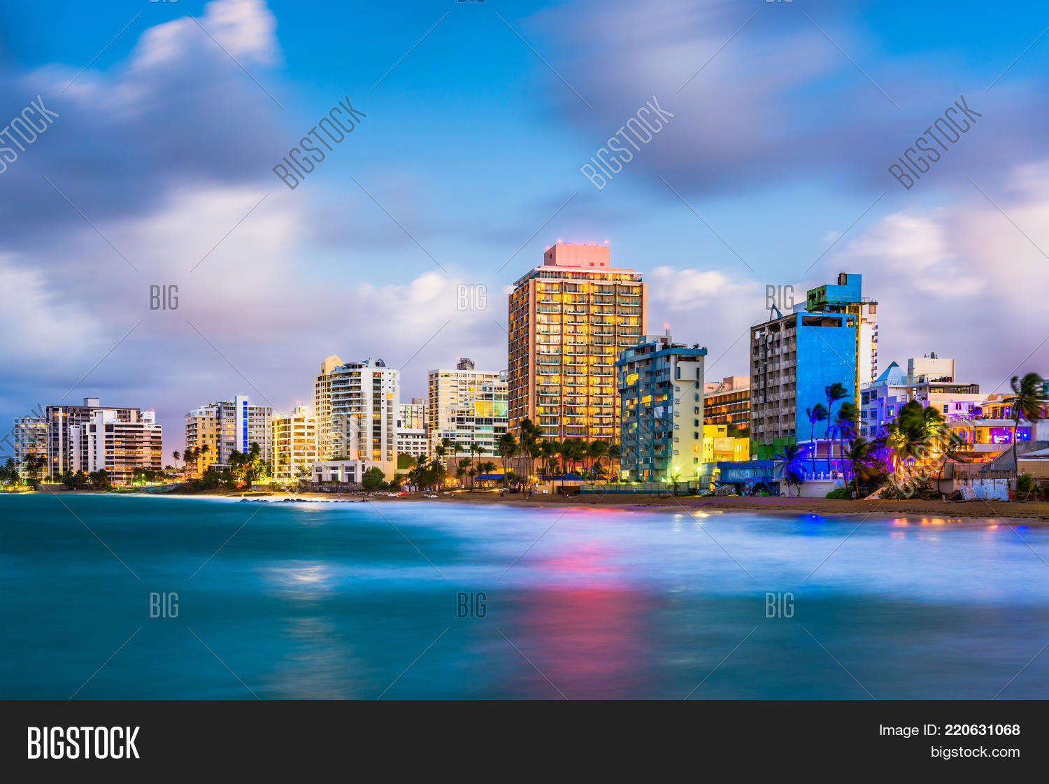 San Juan, Puerto Rico skyline on Condado Beach. image & stock photo ...