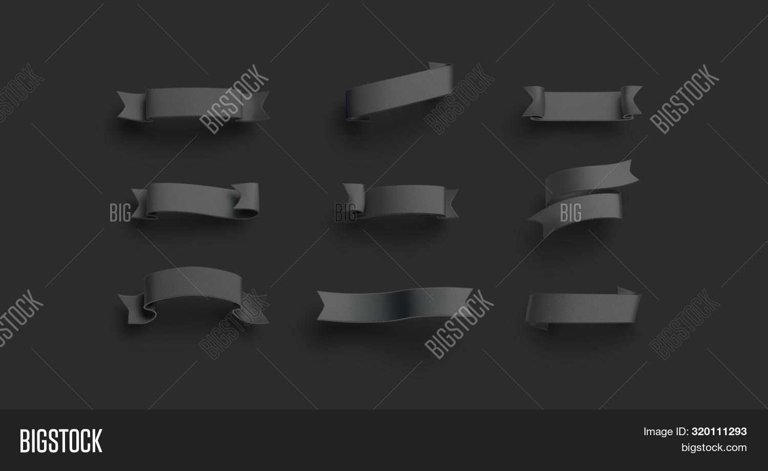 Blank Black Banderole Mockup Set, Isolated On Dark Background, 3d ...