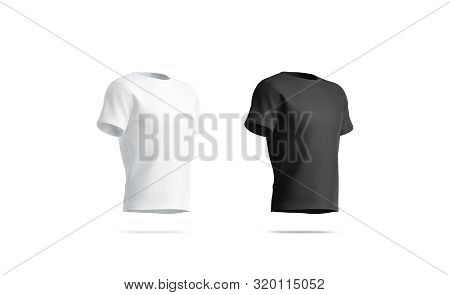 Blank Black And White T-shirt Mockup Set, Isolated, Side View, 3d ...