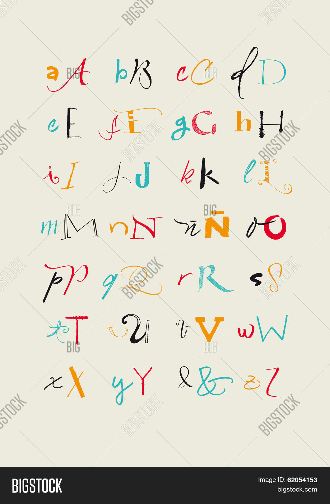 Calligraphic Hand Written Uppercase And Lowercase Alphabet image ...