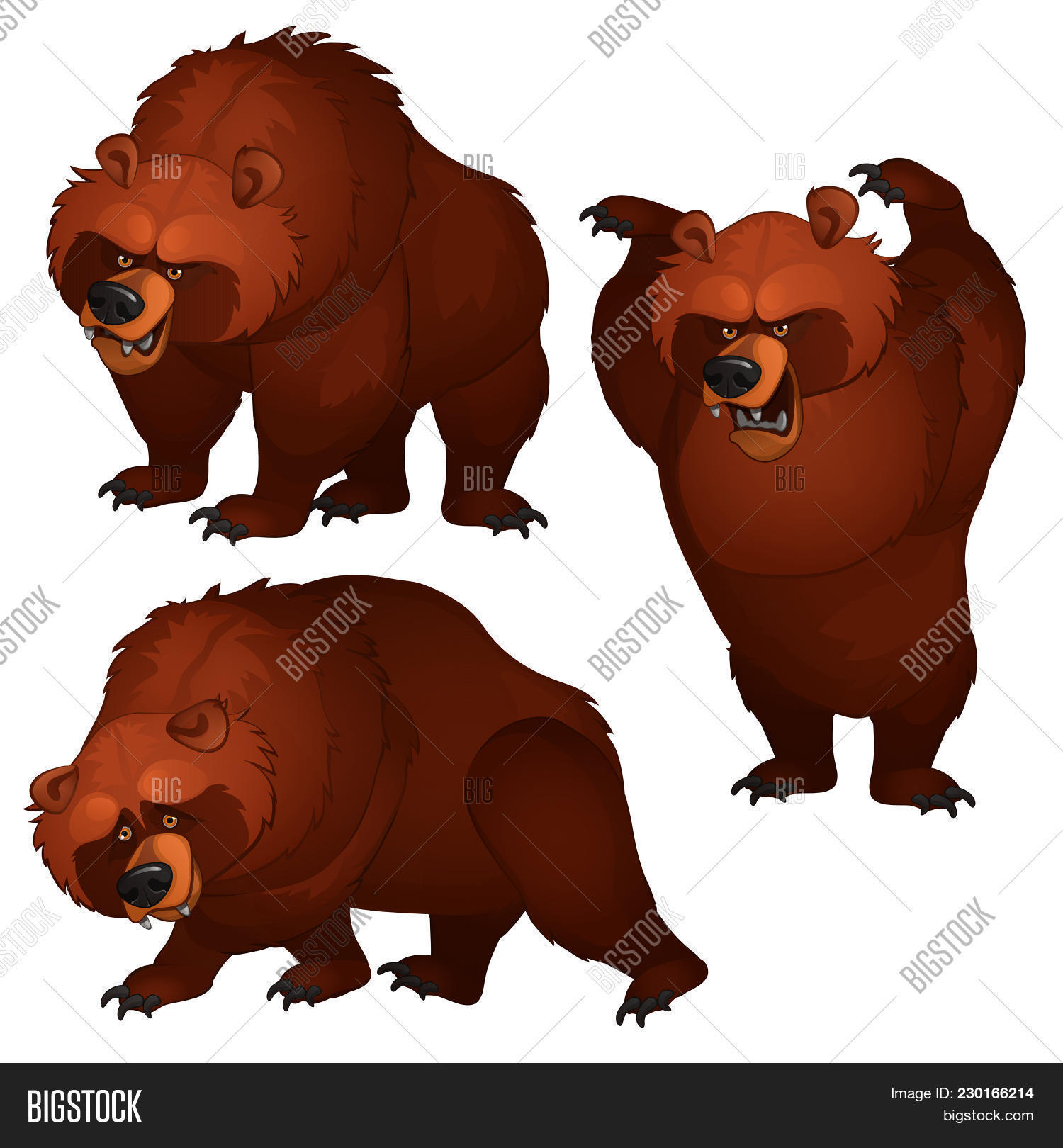 Brown Bear Attacks And Runs Away. Vector Illustration. image & stock ...