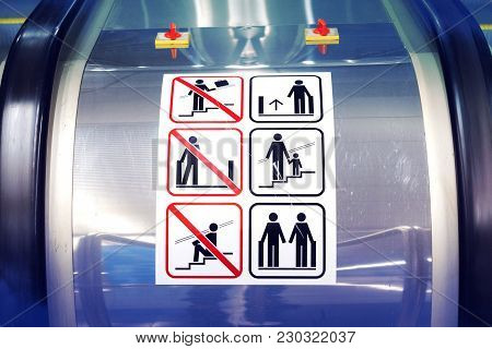 Signs On The Escalator. Warning Signs On The Escalator In The Metro ...