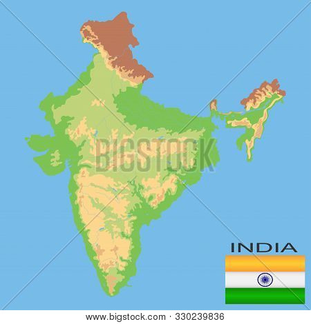 India. Detailed Physical Map Of India Colored According To Elevation ...
