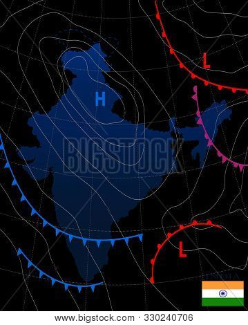 Weather Map Of The India. Meteorological Forecast On A Dark Background ...