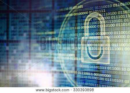 Digital Security Computer Concepts. White Light Padlock Symbol And Lines Of Binary Code On ...