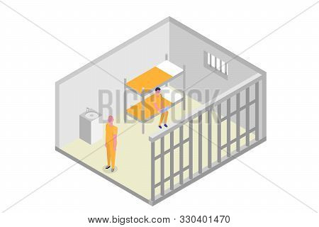 Isometric Prison Cell. Vector Jail, Incarceration Concept. Vector ...