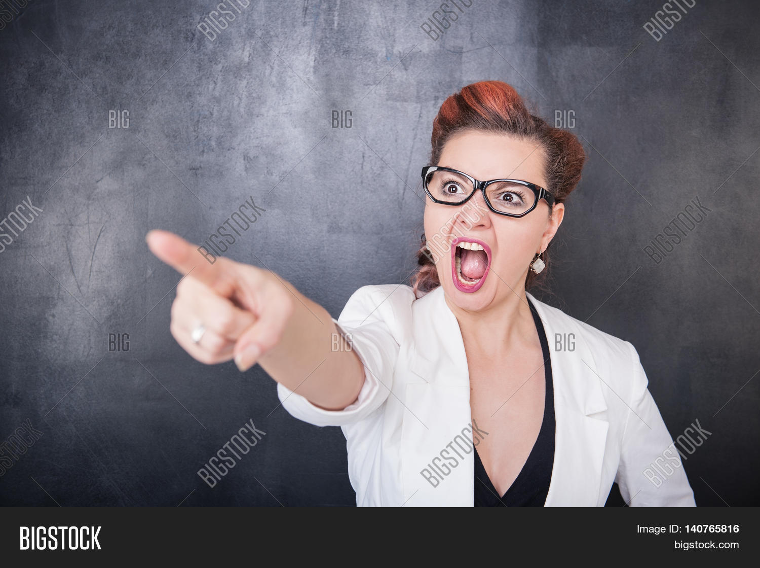 Angry Screaming Teacher Pointing Out On Blackboard Background image ...