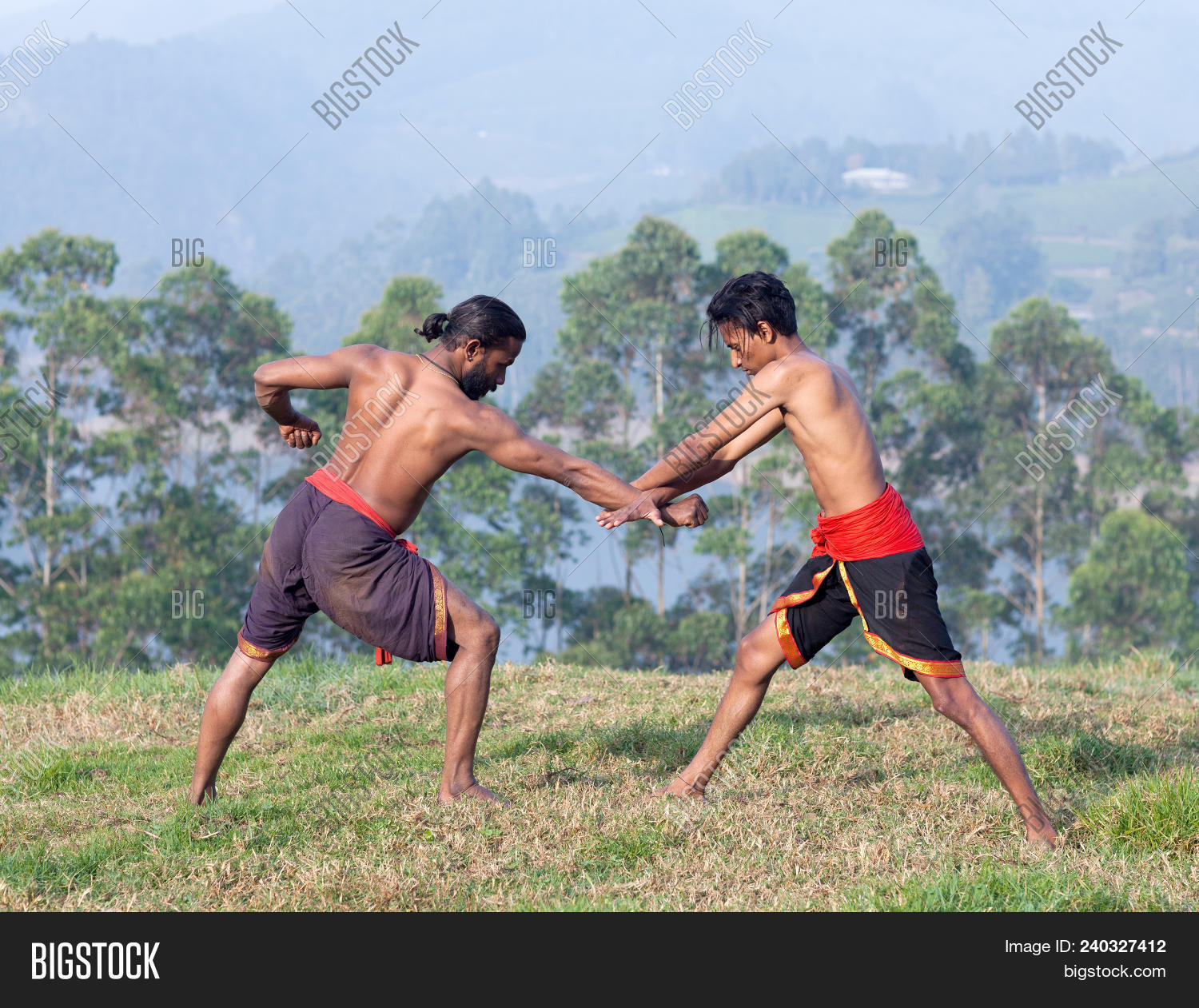 Indian Fighters Performing Adithada (hand Combat) During Kalaripayattu ...