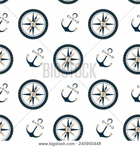 Marine Compass And Ship Anchor Seamless Pattern image & stock photo ...