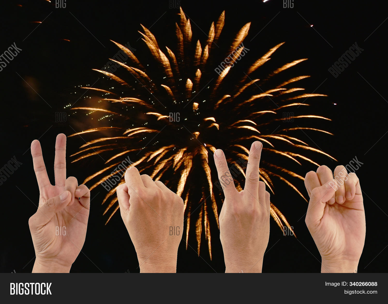 Hand Sign Year 2020 On Fireworks Explosive In Night Background image ...
