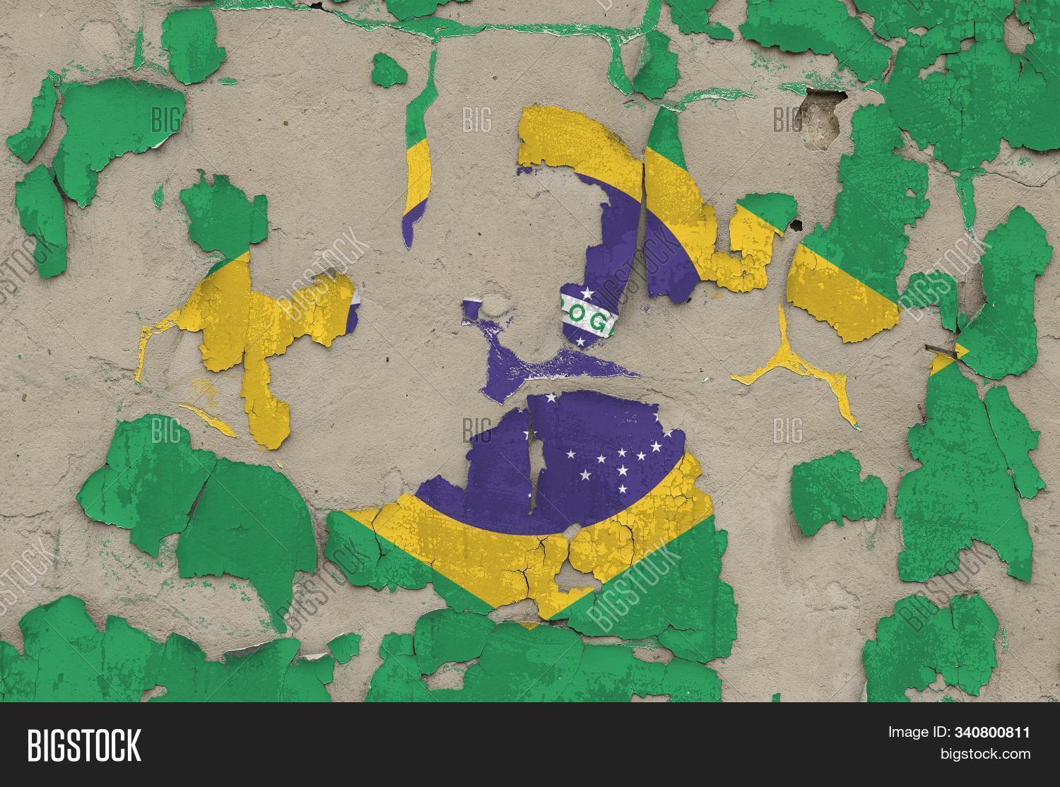 Brazil Flag Depicted In Paint Colors On Old Obsolete Messy Concrete ...