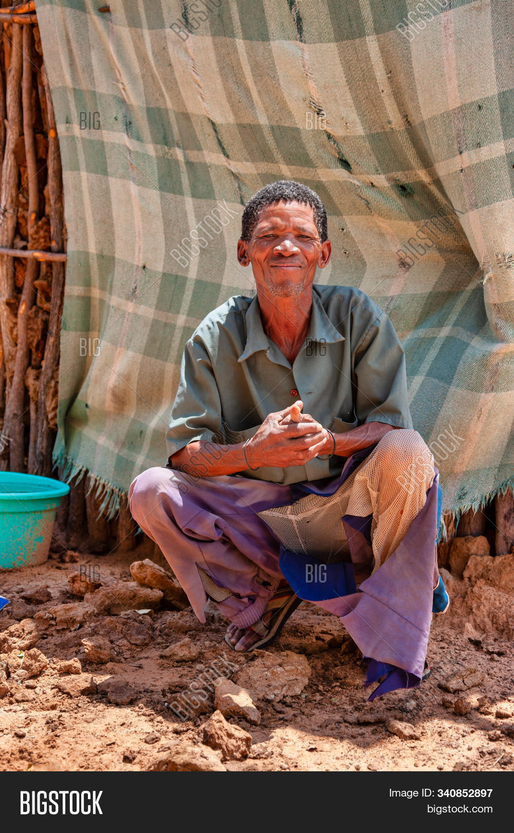 an old bushman man from Central Kalahari, village New Xade in Botswana ...
