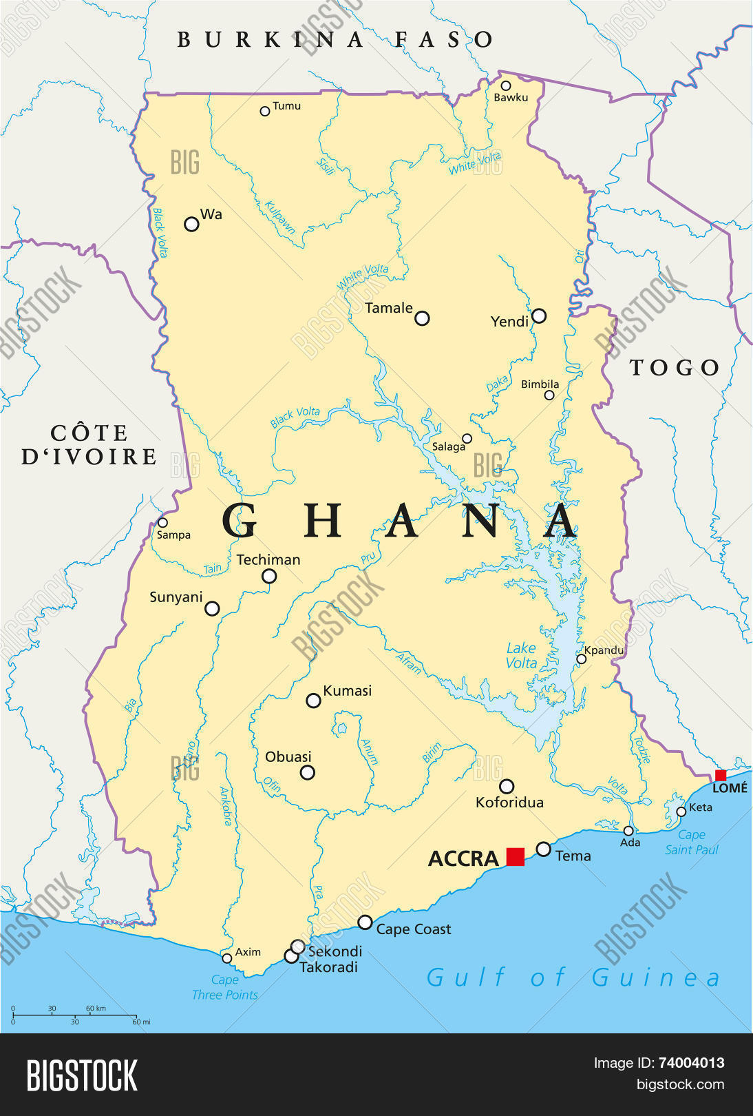 Ghana Political Map image & stock photo. 74004013