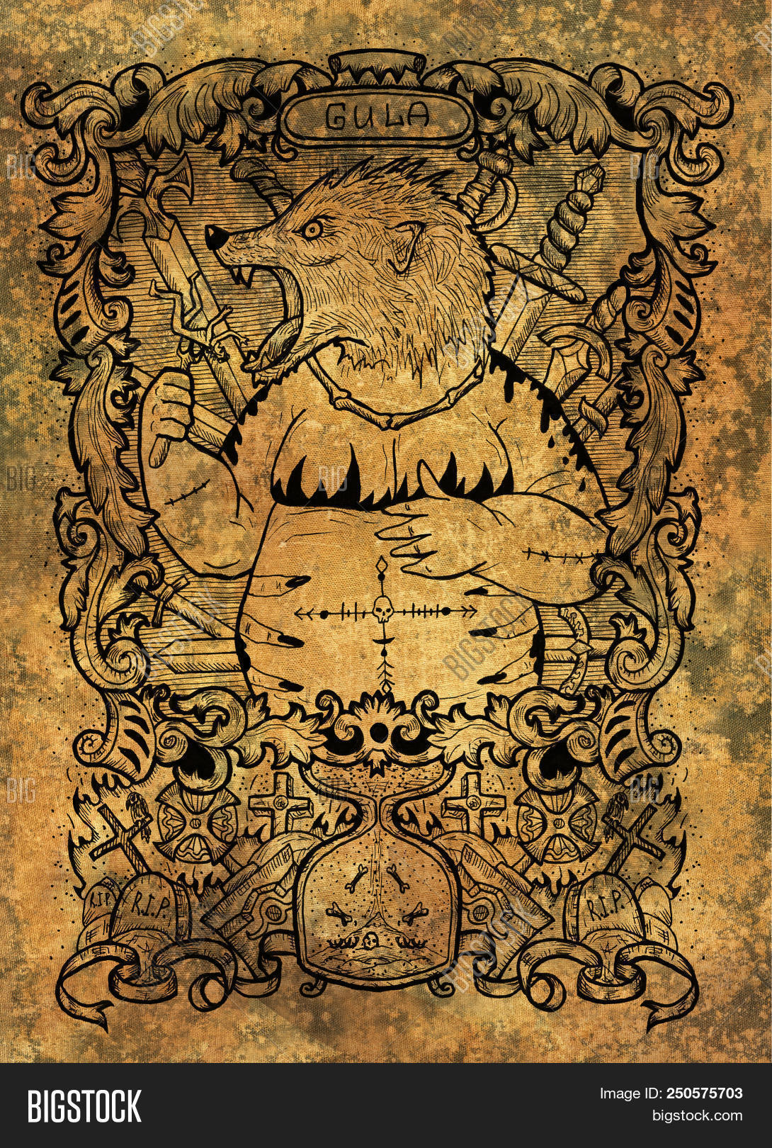 Gluttony. Latin Word Gula Means Obesity. Seven Deadly Sins Concept On ...