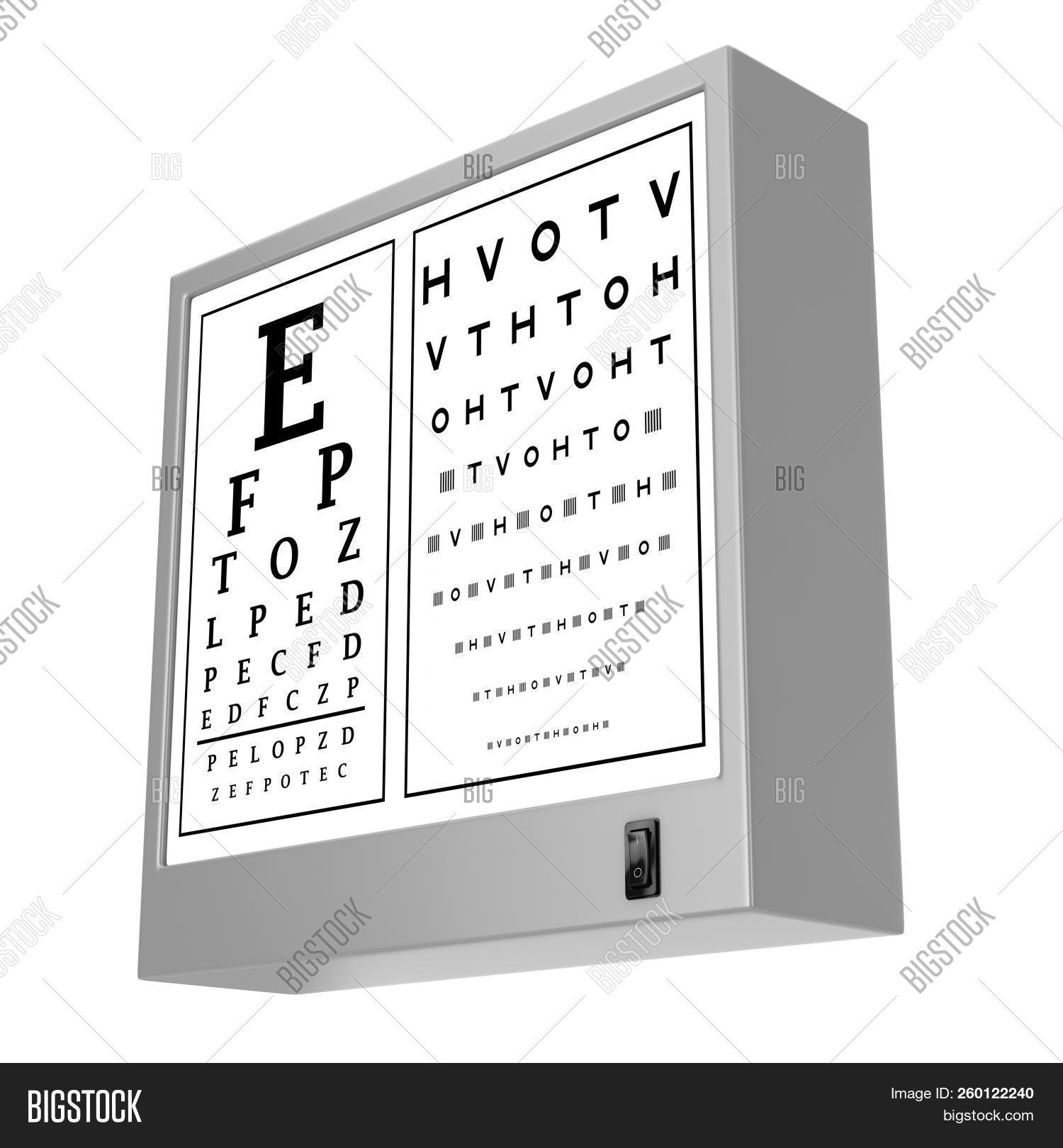 Snellen Eye Chart Test Light Box On A White Background. 3d Rendering ...