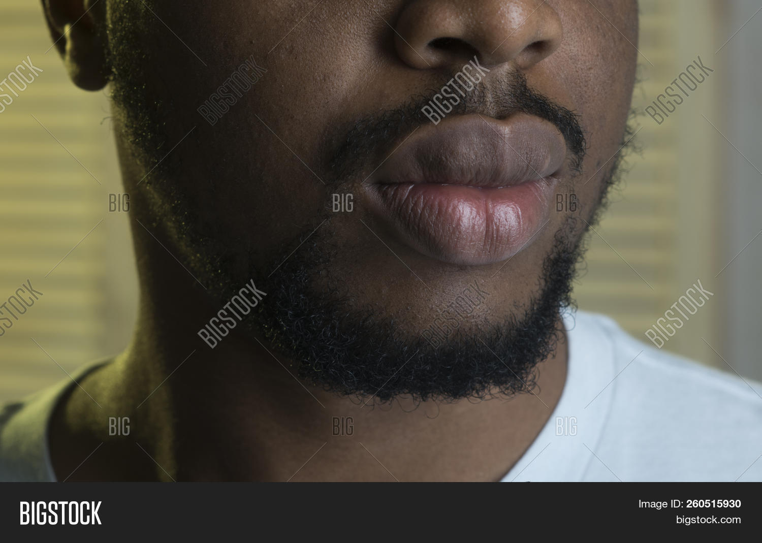 Male Lips Close Up, Jalousie Background. African Peoples Beauty Concept ...