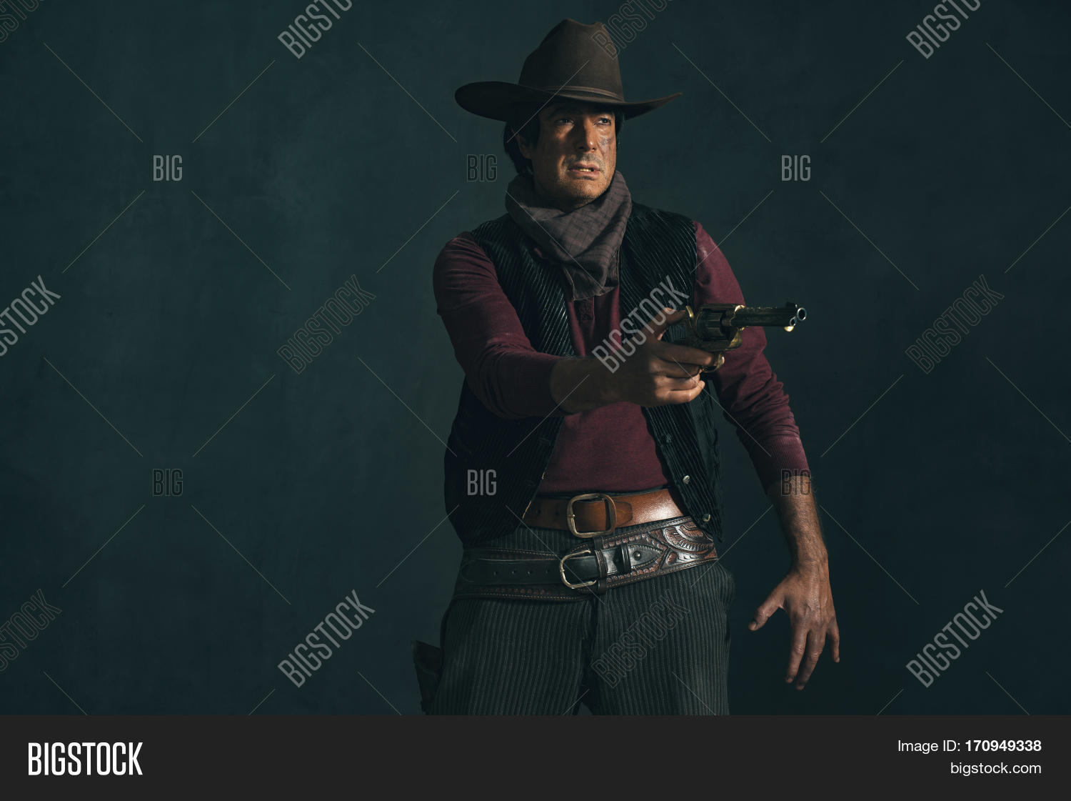 Vintage Late 1960S Spaghetti Western Actor. Shooting With Revolver ...