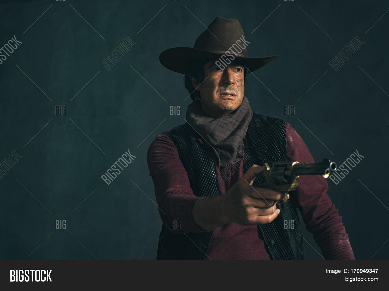 Vintage Late 1960S Spaghetti Western Actor. Shooting With Revolver ...