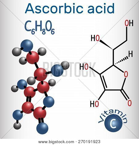 Ascorbic Acid (vitamin C). Structural Chemical Formula And Molecule ...