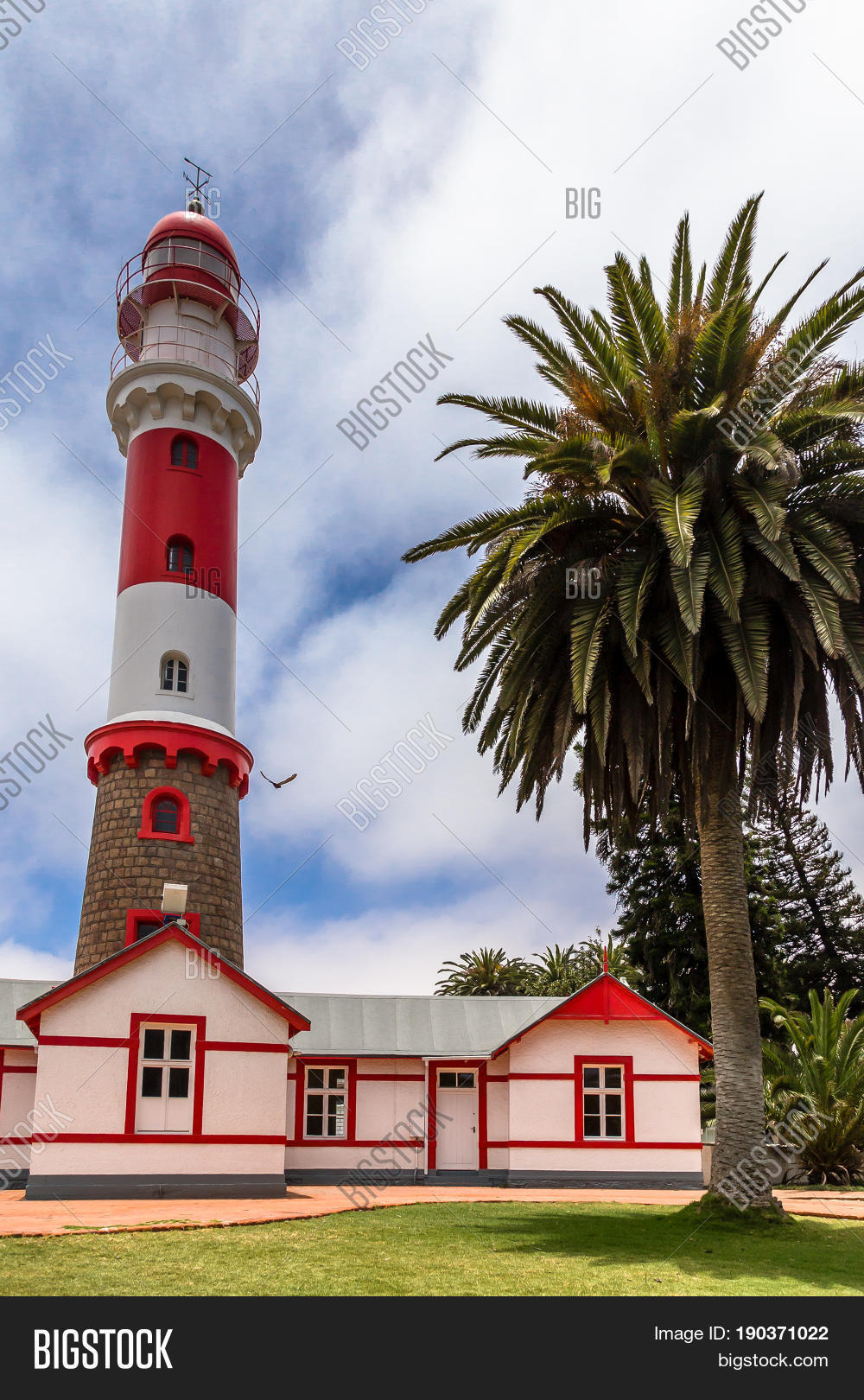 Red White Lighthouse, And Palm Tree, Swakopmund, German Colonial Town ...