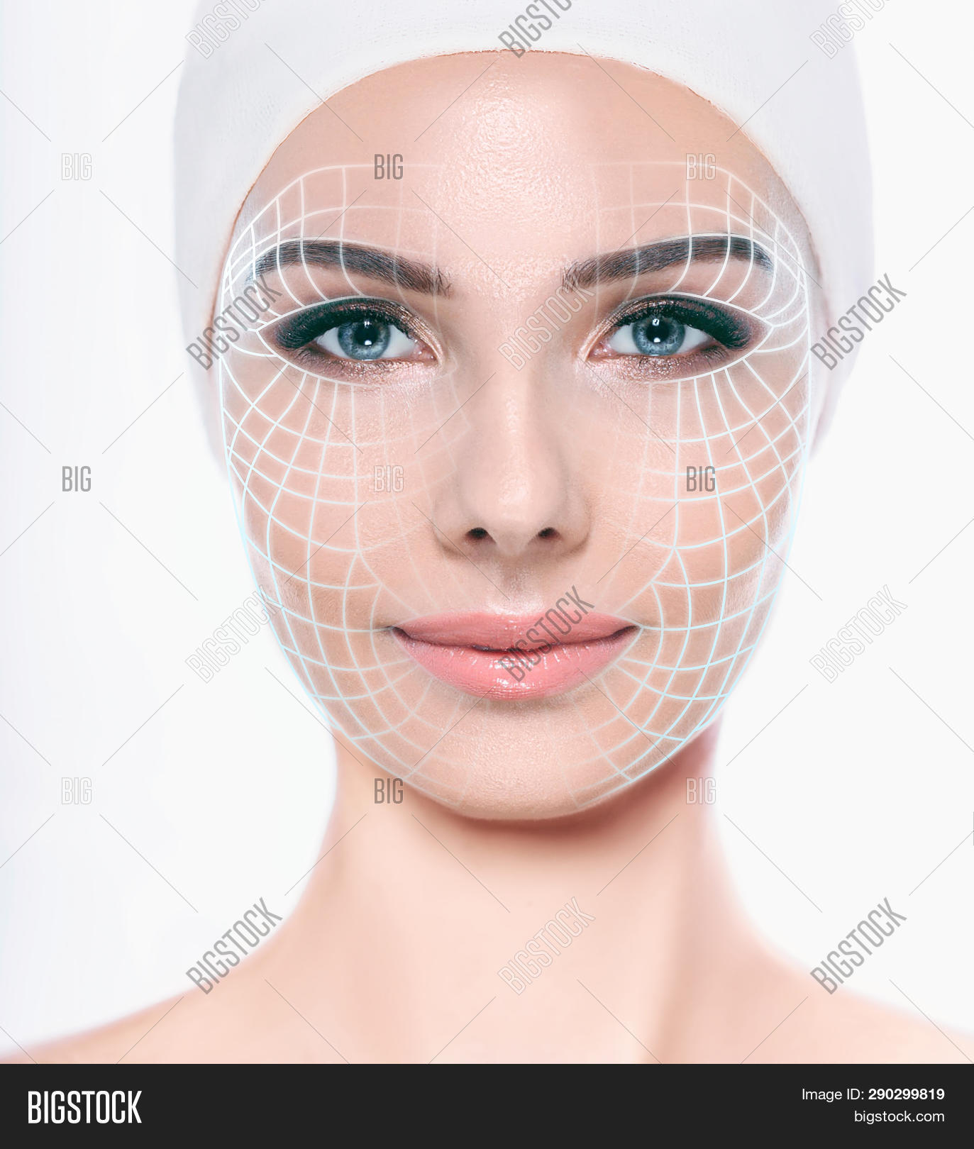 Beautiful Woman Face With Lifting Arrows On Skin . Concept Of Facial ...