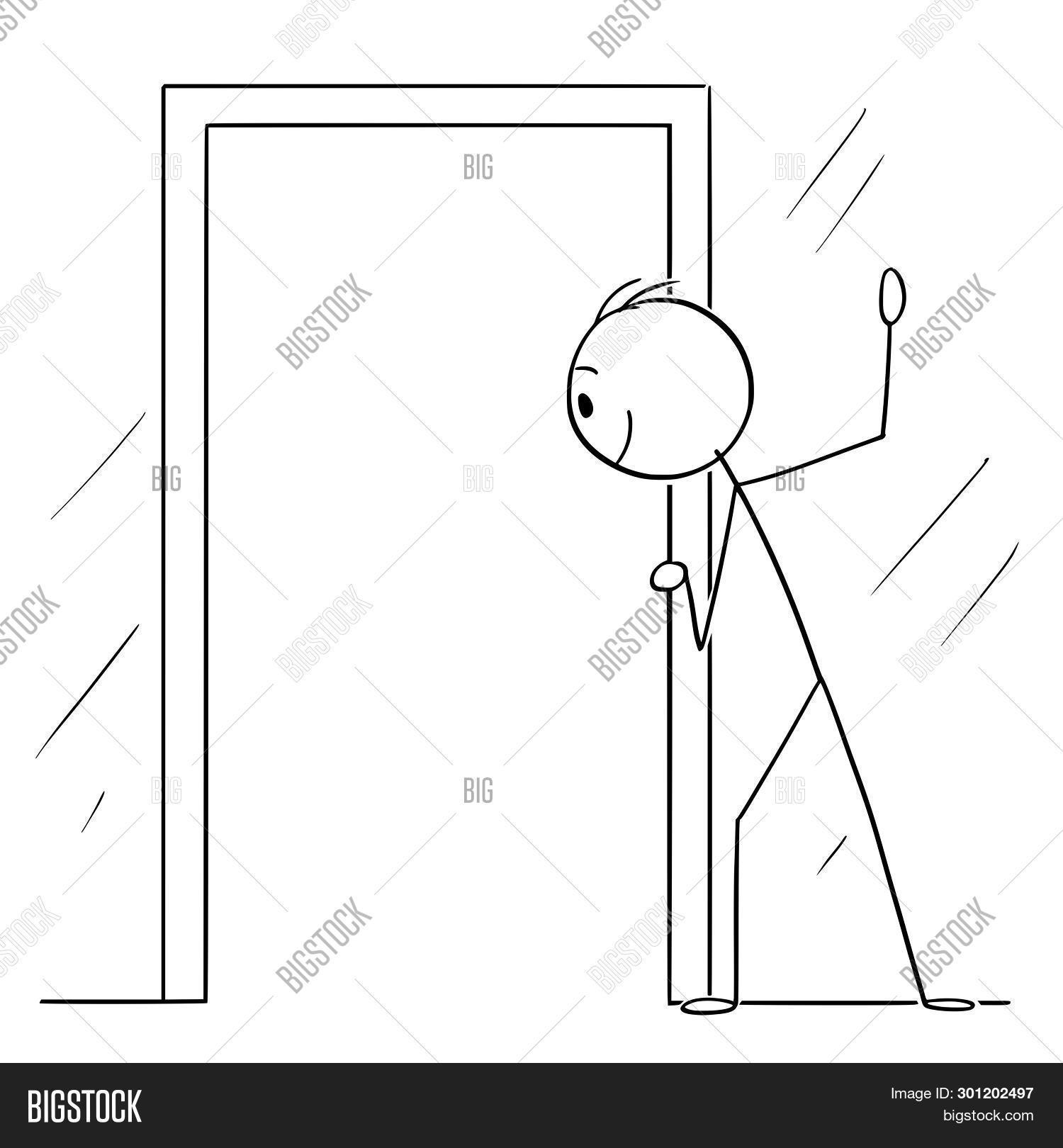 Cartoon Stick Figure Drawing Conceptual Illustration Of Curious Man Or ...