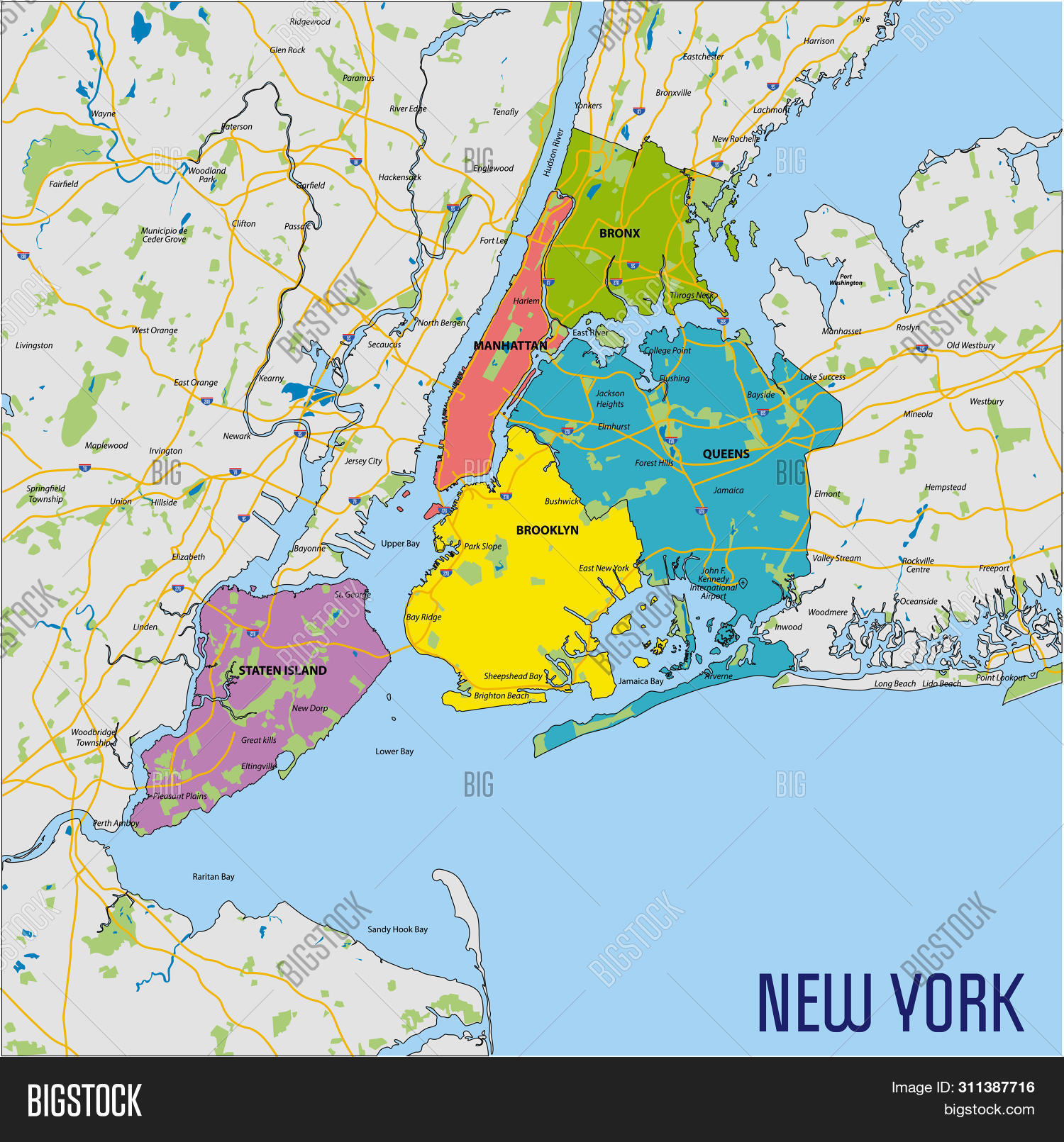 Vector Highly Detailed Political Map Of New York With All Regions ...