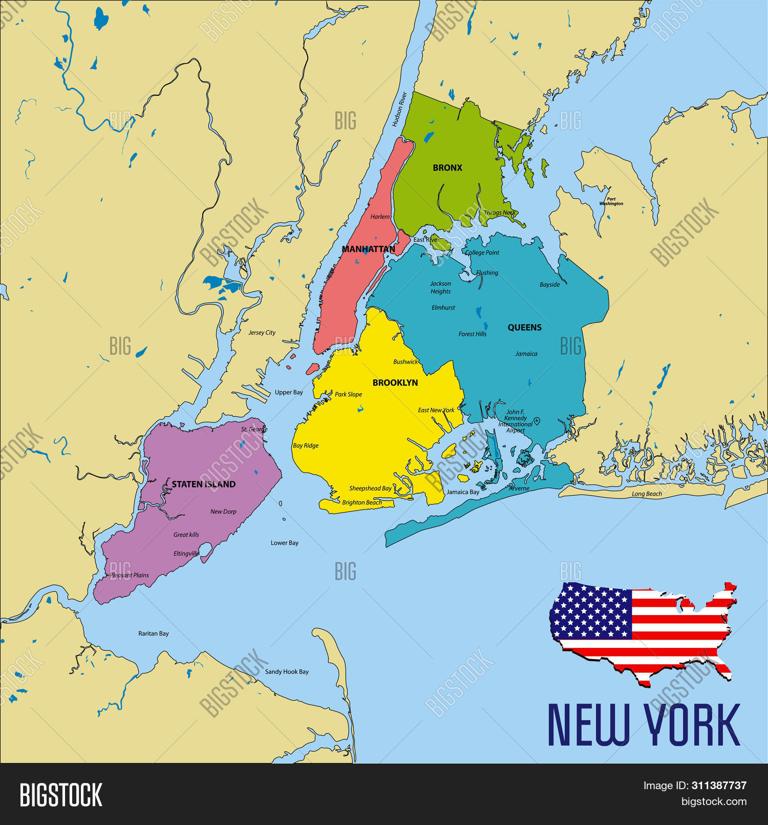 Vector Highly Detailed Political Map Of New York With All Regions ...