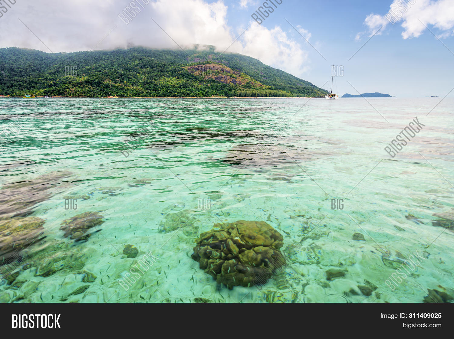 Beautiful Nature Landscape Clear Green Sea Water Overlook The Shallow ...