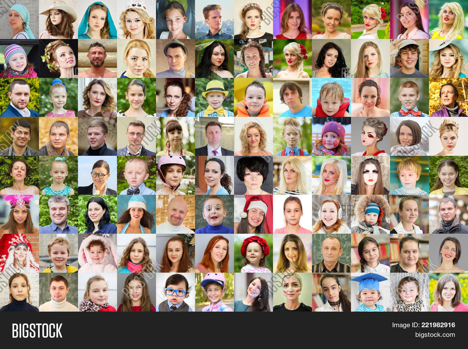 96 faces - children, adults, teens, seniors, collage with 62 models ...