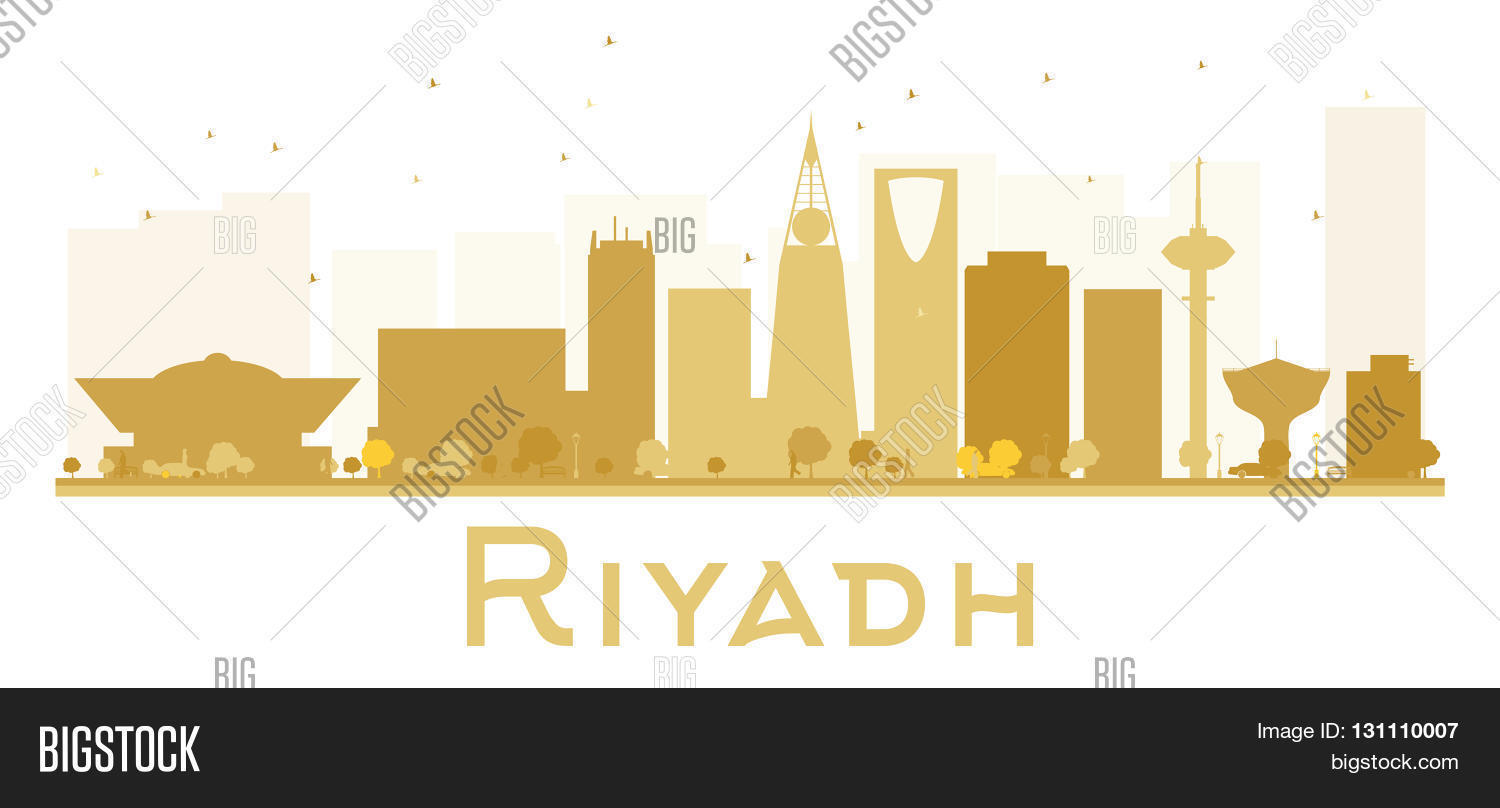 Riyadh City skyline golden silhouette. Simple flat concept for tourism ...