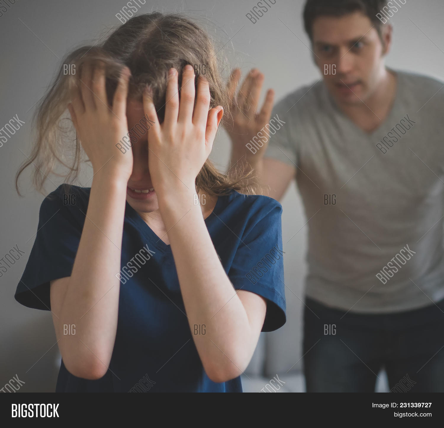 Angry Father Yelling At His Daughter At Home. image & stock photo ...