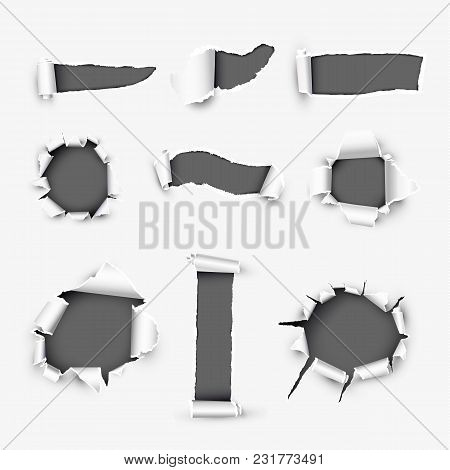 Realistic Holes In White Paper With Damaged Sides Variety Forms And ...
