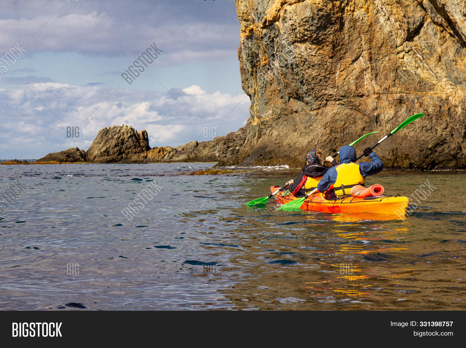 Athletes Kayakers Man And Woman Go On A Kayak Trip On The Bay Of Black ...