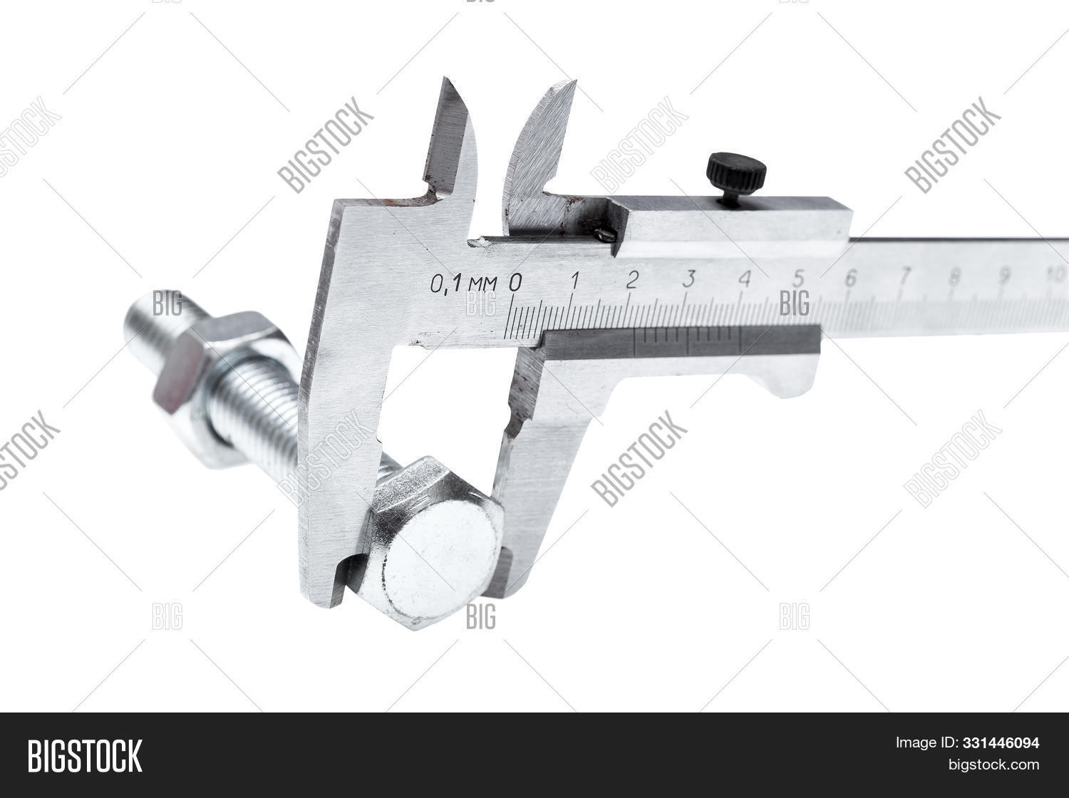 A Vernier Caliper Measures The Size Of A Threaded Bolt Head ...