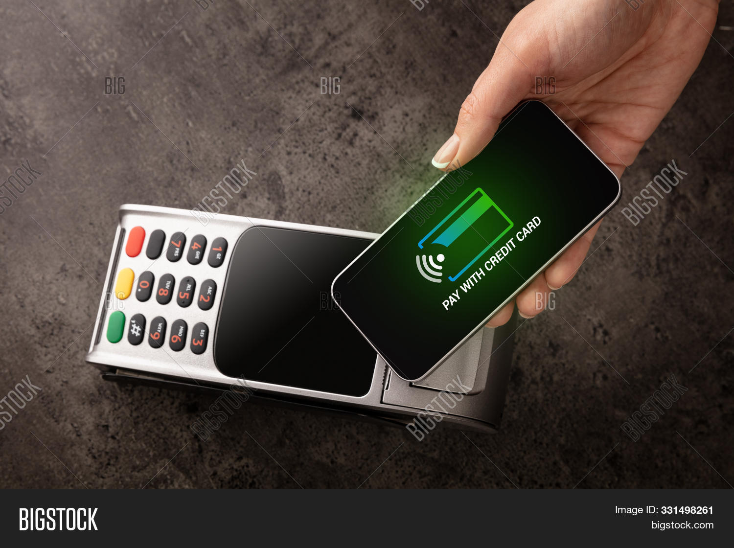 Payment accepted on terminal with mobile phone image & stock photo ...
