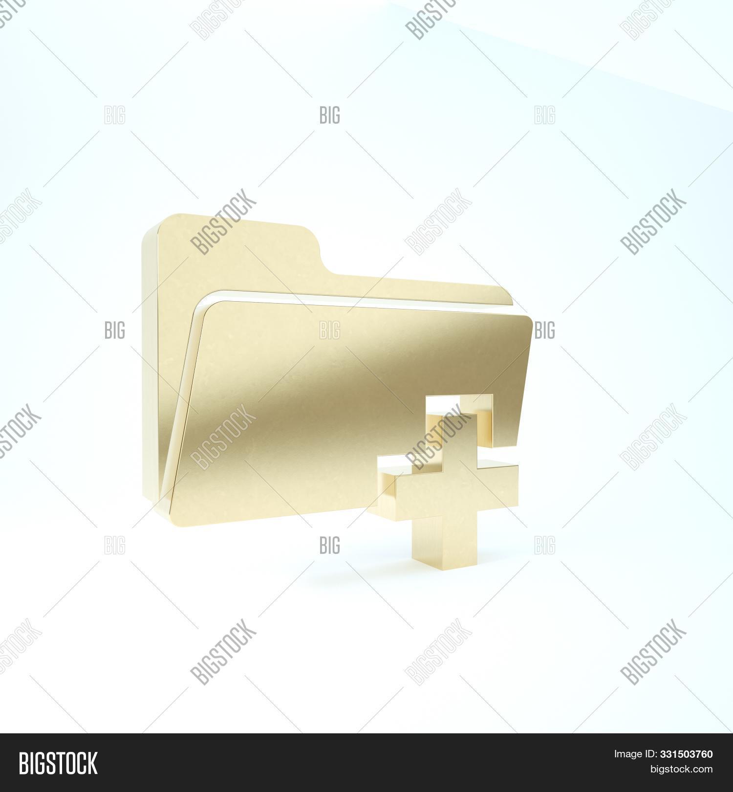 Gold Add New Folder Icon Isolated On White Background. New Folder File ...