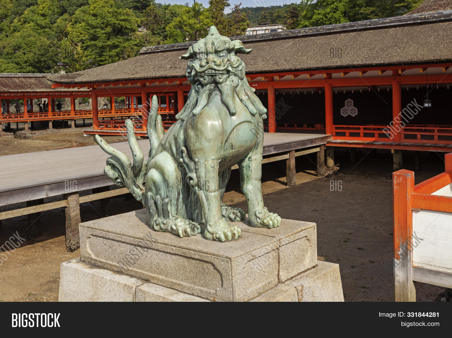Bronze Statue Of Komainu Traditional Japanese Guardian Lion Dog, In ...