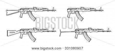 Vector Sketch Set Of Weapons. Assault Gun Wireframe. Machine Guns ...