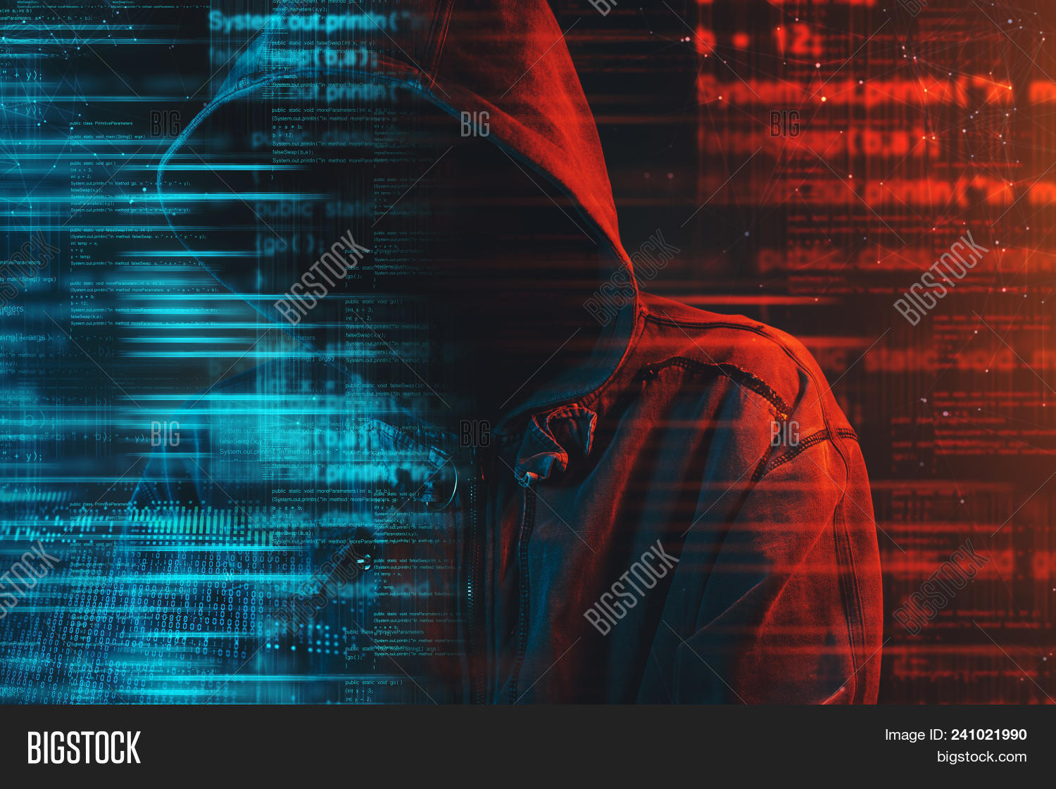 Stereotypical Image Of Computer Hacker With Hoodie And Computer Code ...