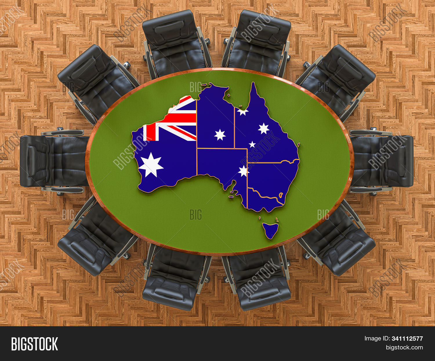 Australian Goverment Meeting. Map Of Australia On The Round Table, 3d ...