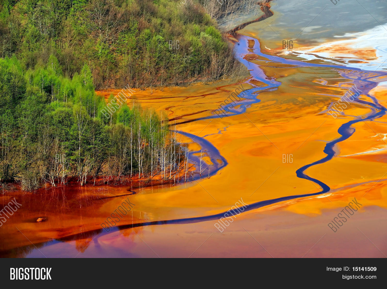 Water pollution of a copper mine exploitation image & stock photo. 15141509