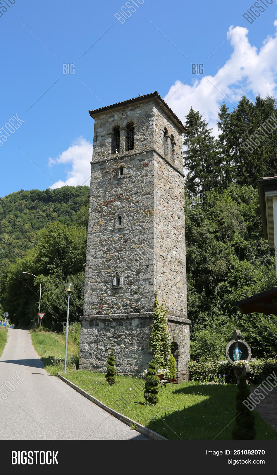 Ancient Stone Bell Tower Of A Small Village In The Mountains image ...