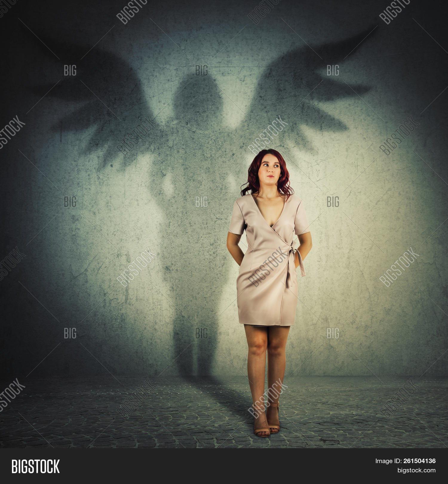 Funny Young Woman Hiding Hands Behind Her Back Looking Away. Full ...